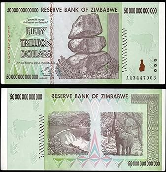 2008 50 TRILLION DOLLARS ZIMBABWE BANKNOTE, AA P-90 AA UNC COA – rvcurrency